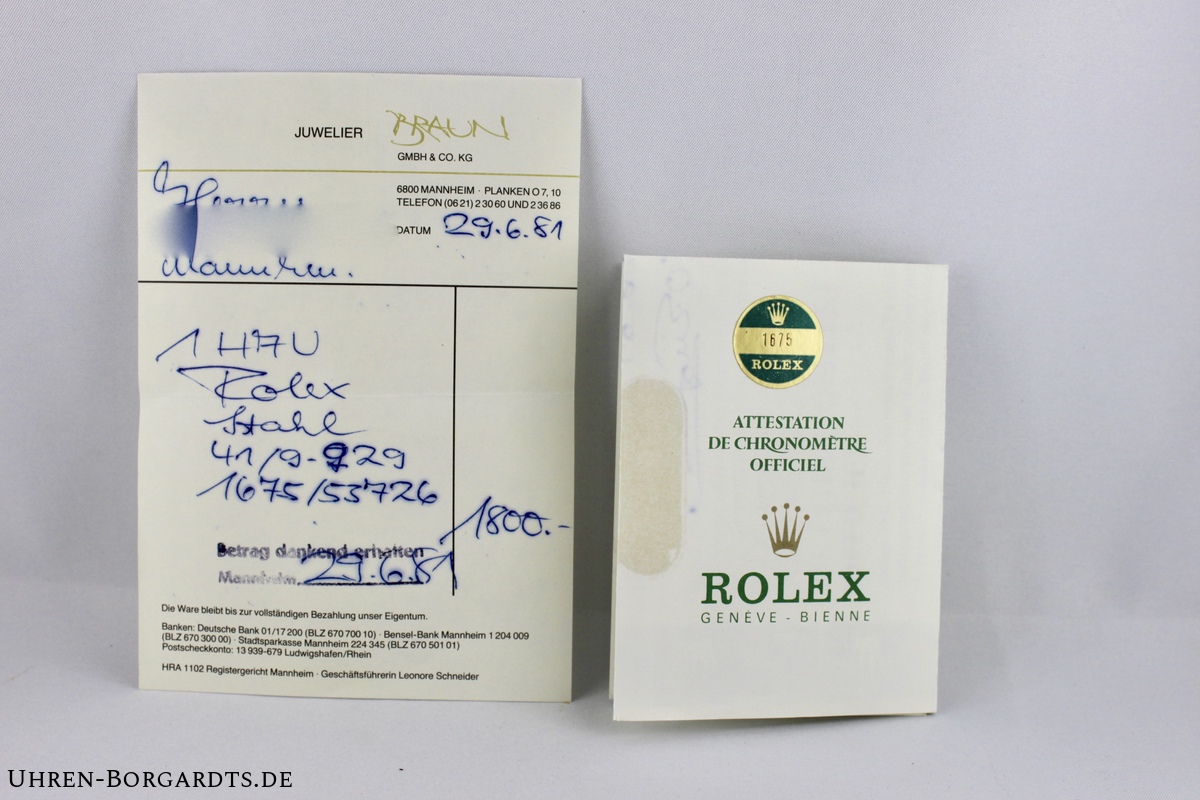 Rolex GMT-Master 1675 LC100 Full Set (Papiere+Rechnung+Besch+Box)